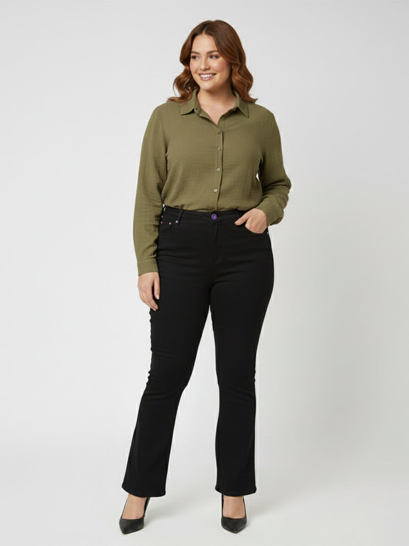 Kraus Kurve Women Black High-Rise Flare Jeans