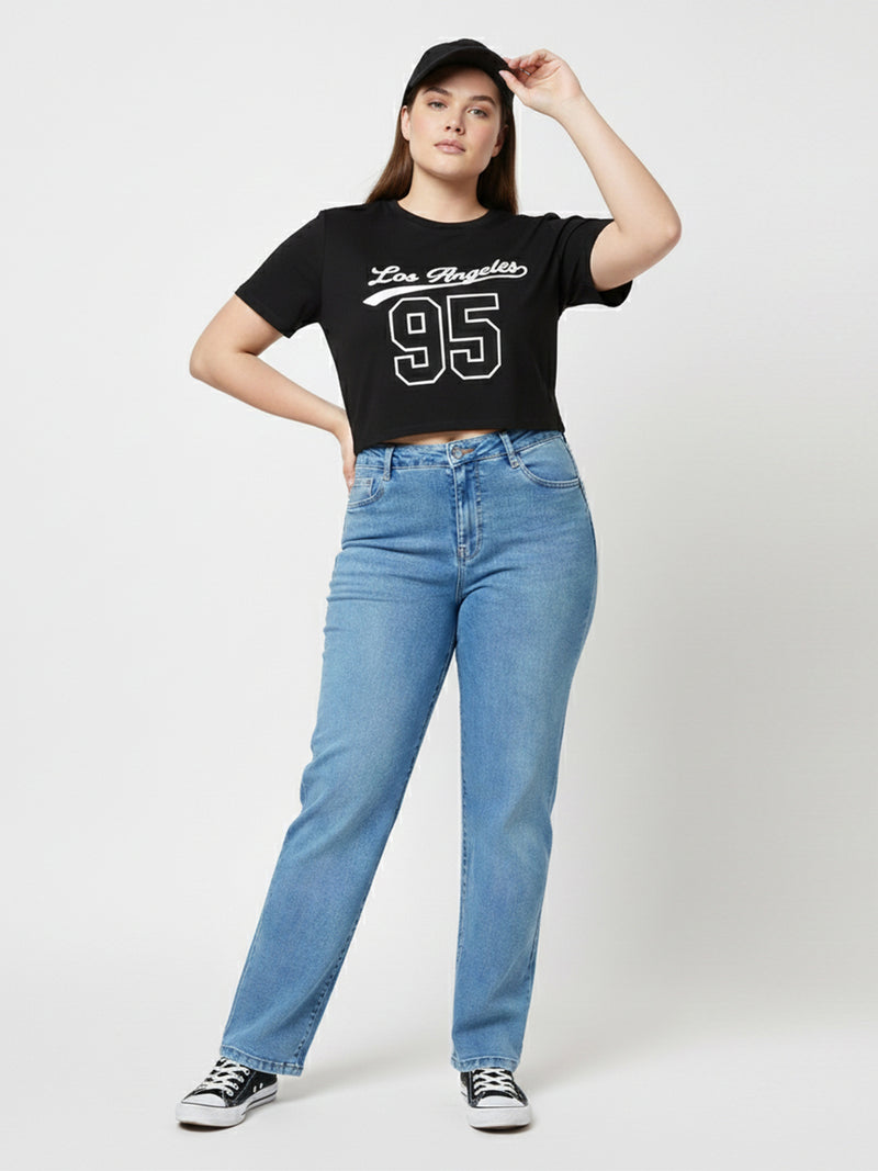 Buy Kraus Kurve Women Blue High-Rise Slim Straight Jeans | Kraus Jeans