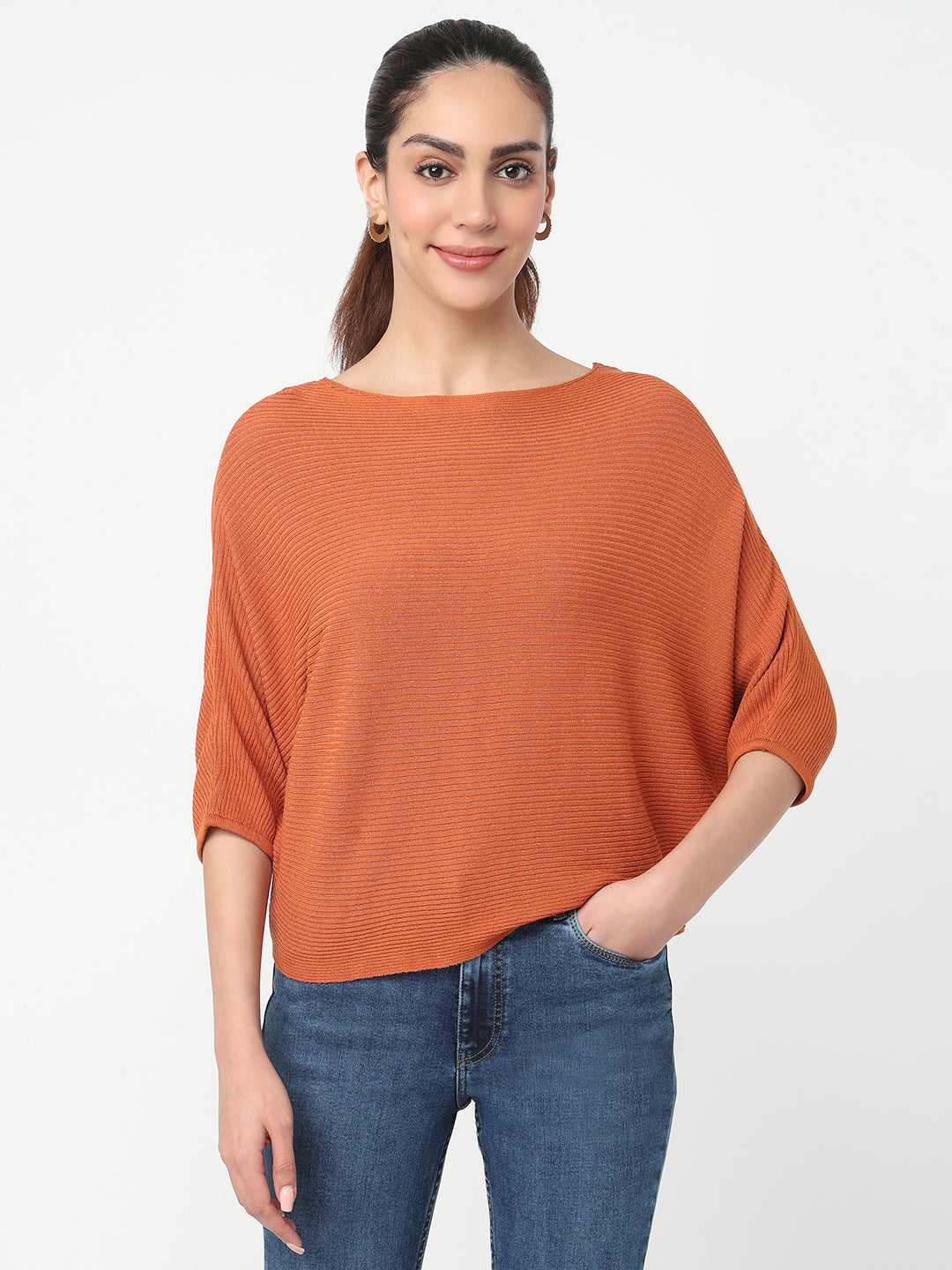 Buy Women Burnt Orange Batsleeve Top | Kraus Jeans