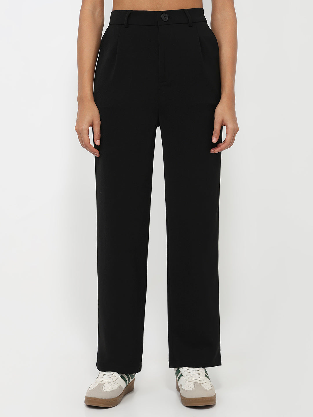 Buy Women Black High-Rise Straight Fit Pants | Kraus Jeans