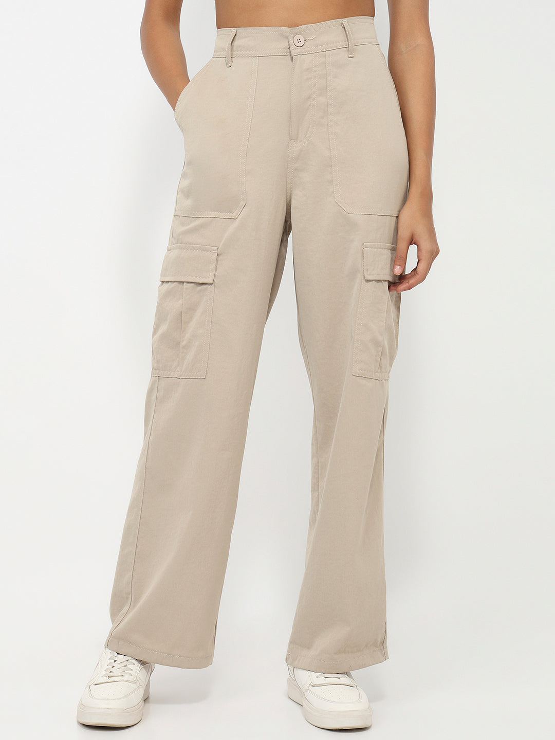 Buy Women Beige Mid-Rise Cargo | Kraus Jeans
