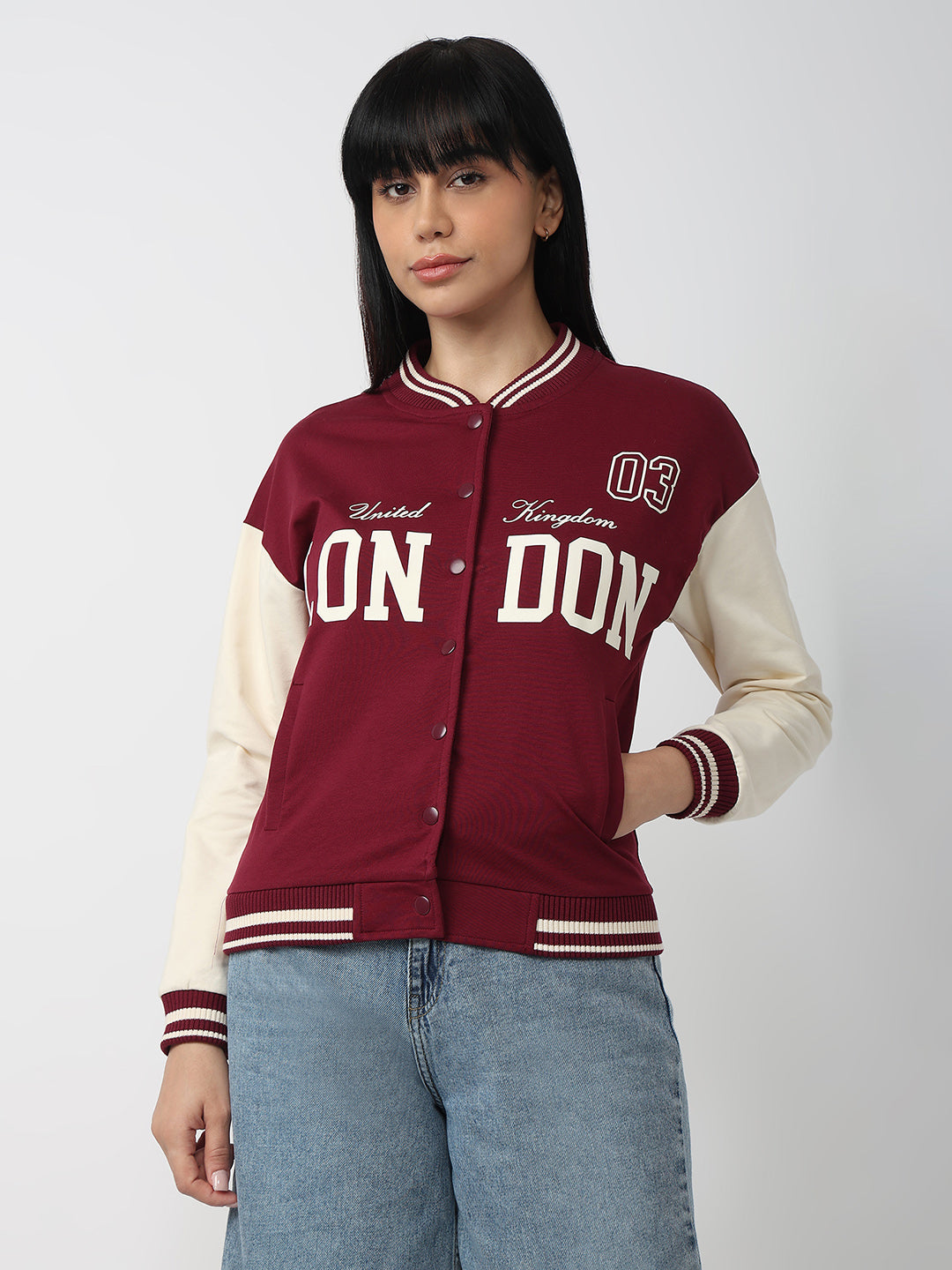 Women Wine/Ivory Varsity Jacket