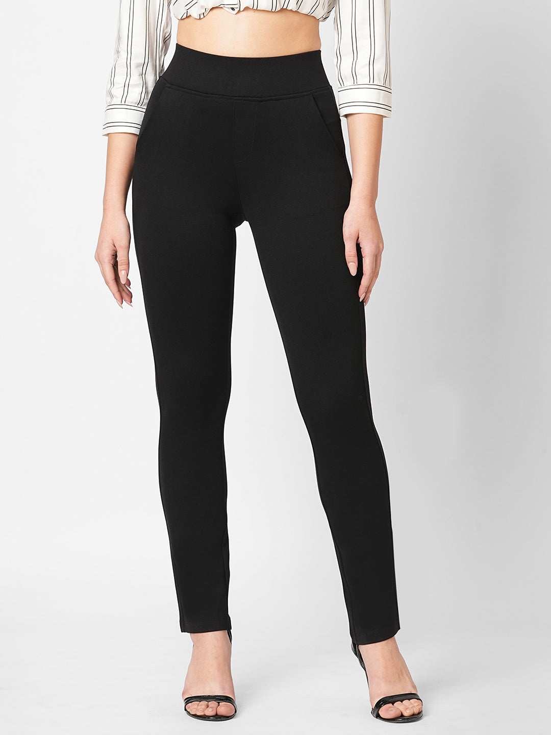 Women Black High-Rise Skinny Treggings