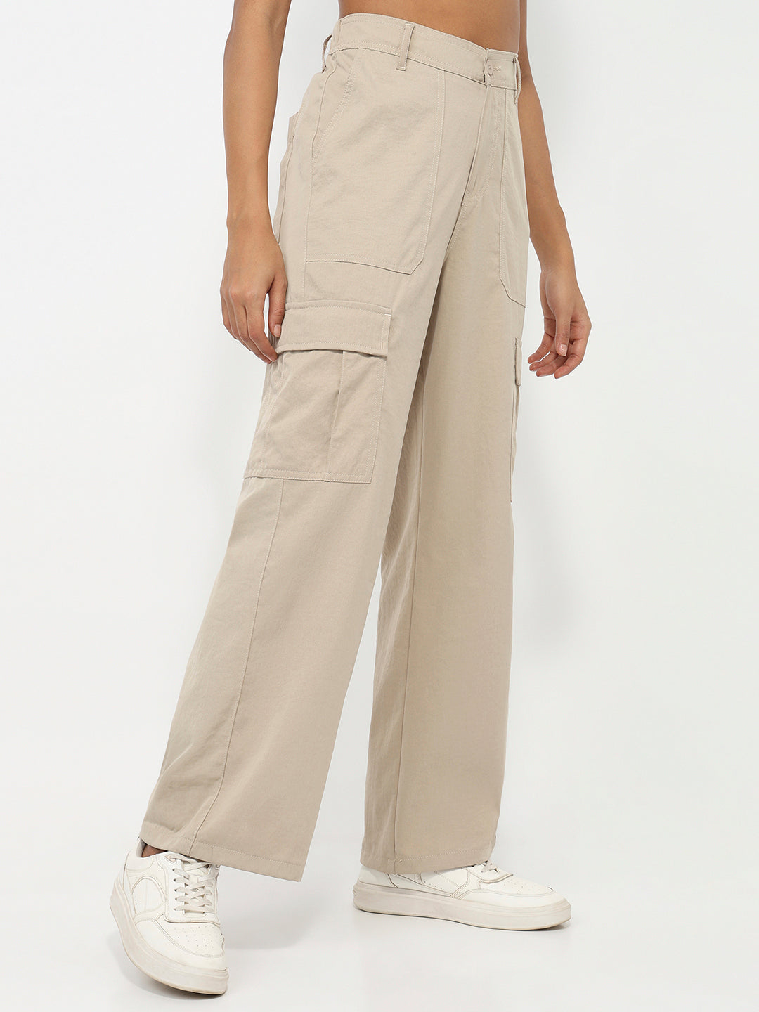 Buy Women Beige Mid-Rise Cargo | Kraus Jeans