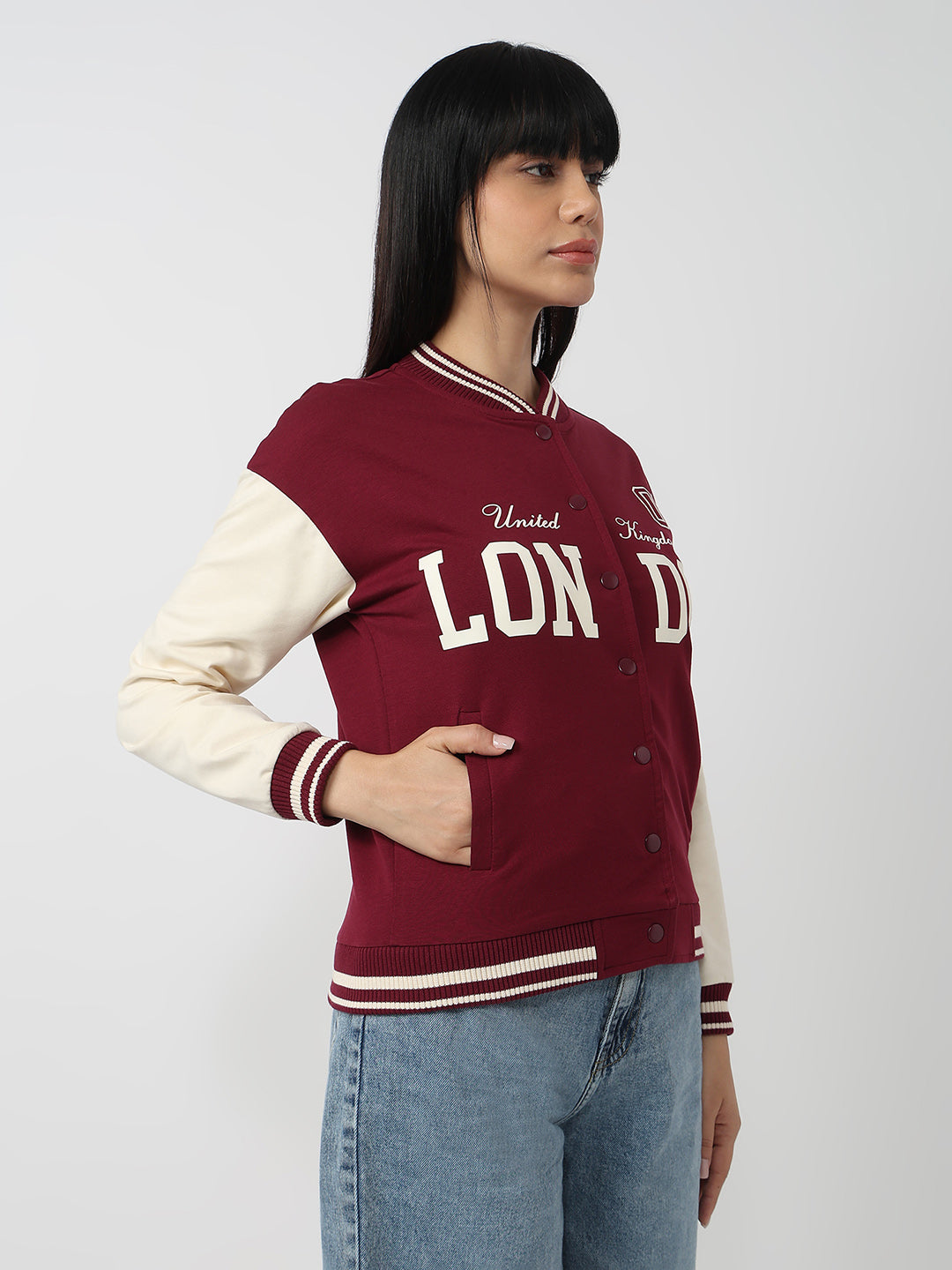 Women Wine/Ivory Varsity Jacket