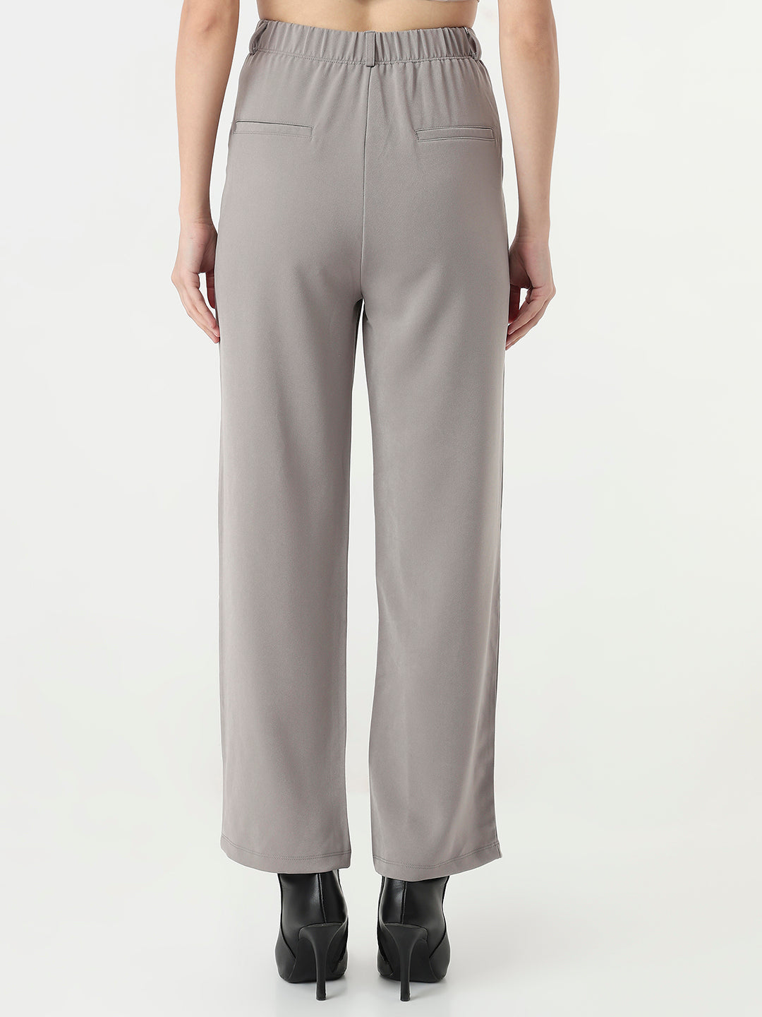 Buy Women Ash High-Rise Straight Fit Korean Pants | Kraus Jeans