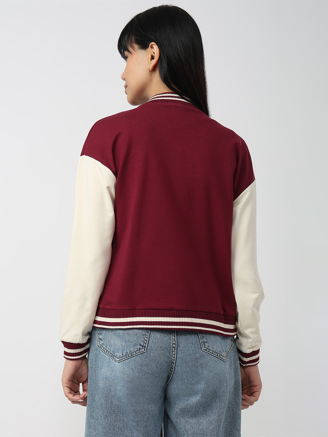 Women Wine/Ivory Varsity Jacket