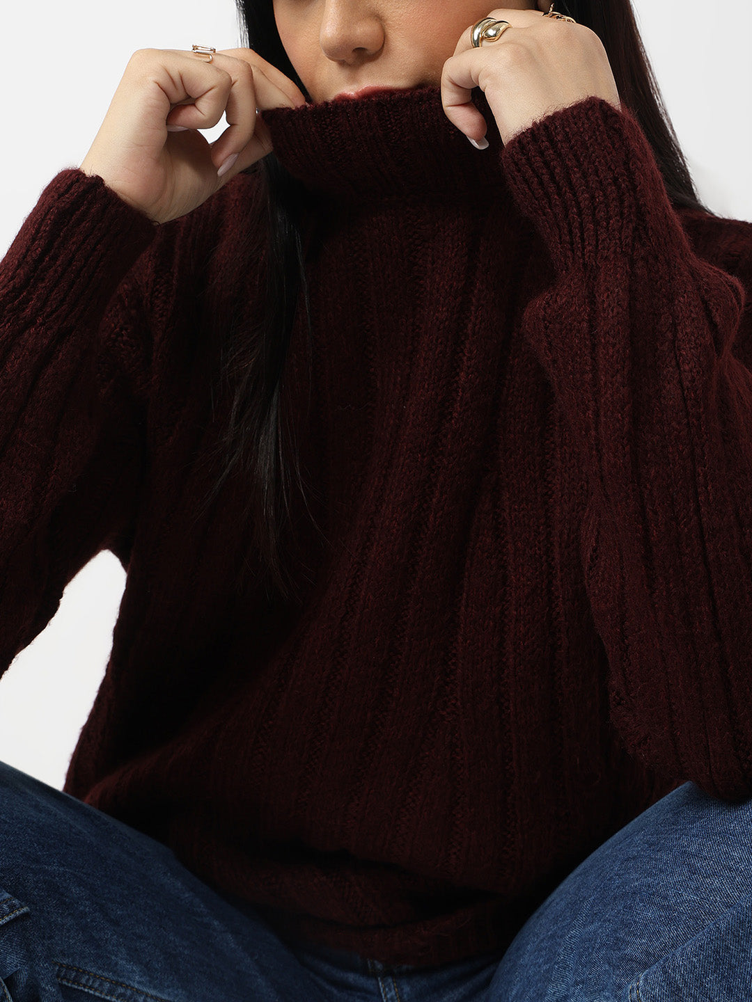 Buy Women Wine Slim Fit Sweater | Kraus Jeans