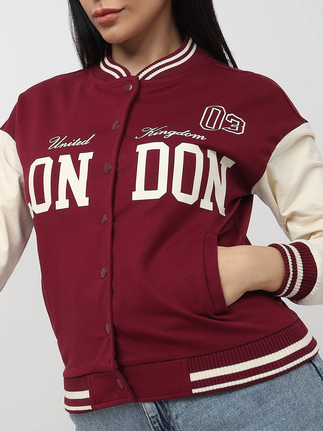Women Wine/Ivory Varsity Jacket