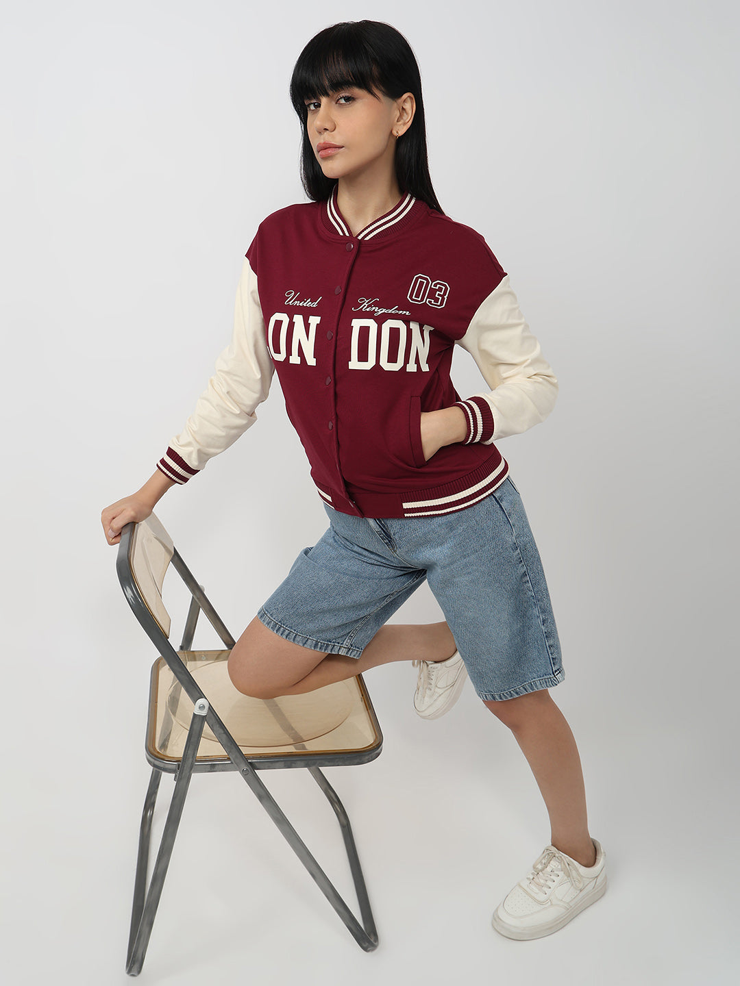 Women Wine/Ivory Varsity Jacket