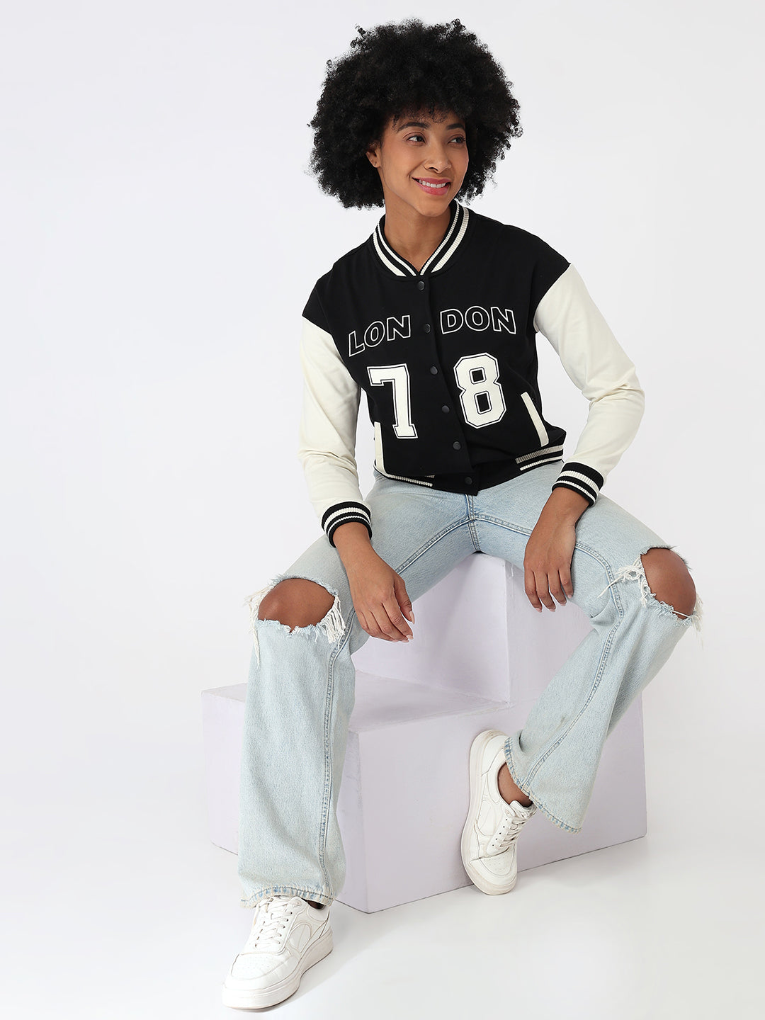 Buy Women Black/Ivory Varsity Jacket | Kraus Jeans