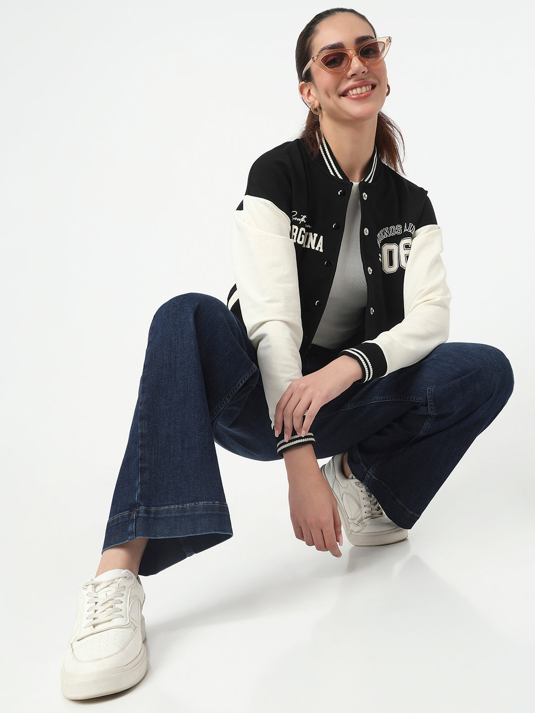 Buy Women Black/Ivory Varsity Jacket | Kraus Jeans