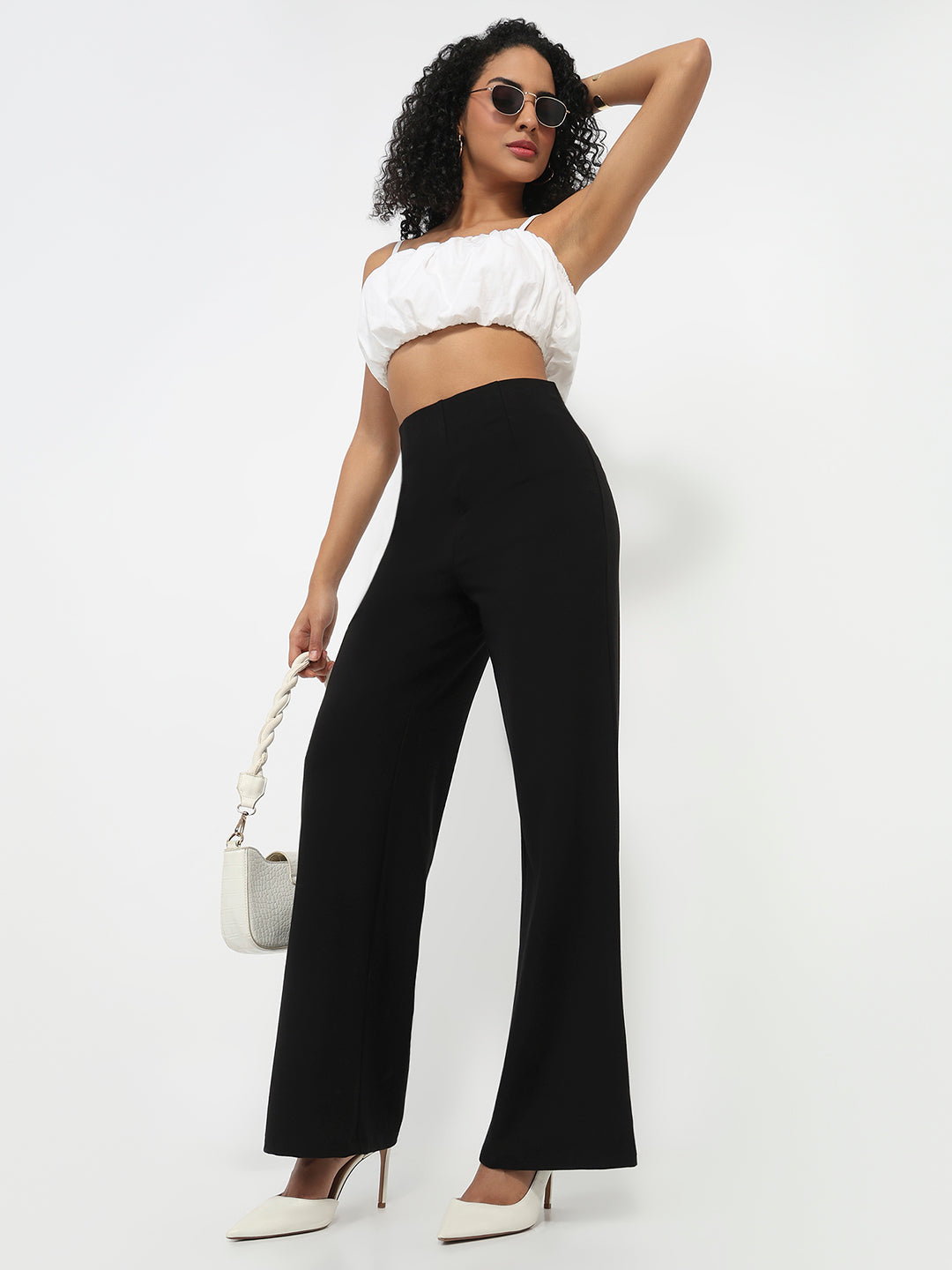 Buy Women Black High-Rise Super Wide Leg Treggings | Kraus Jeans