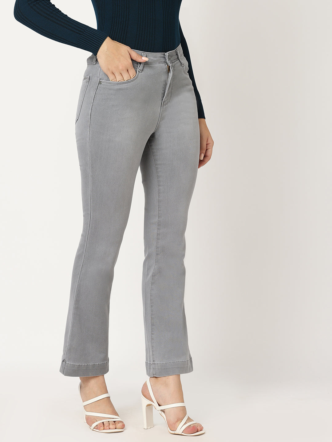 Buy Women Grey High-Rise Flare Jeans | Kraus Jeans