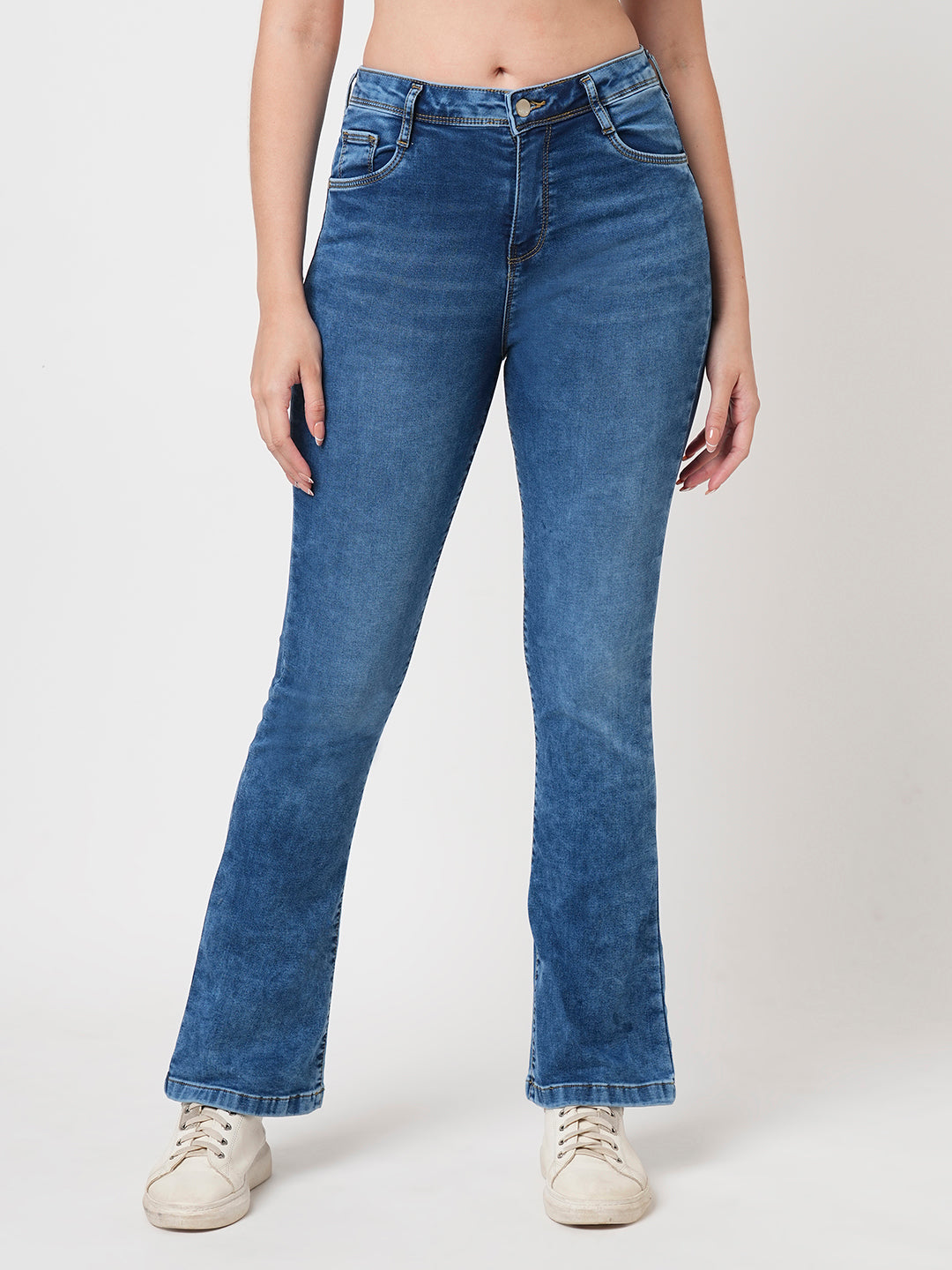 Buy Women Blue High-Rise Mini Flare Jeans | Kraus Jeans