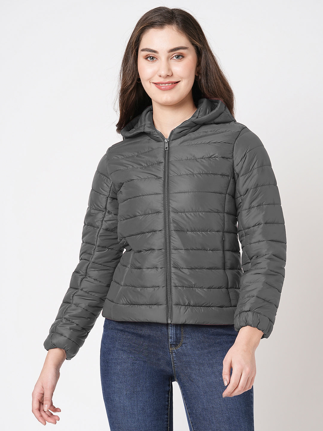 Buy Women Dark Grey Winter Jacket | Kraus Jeans