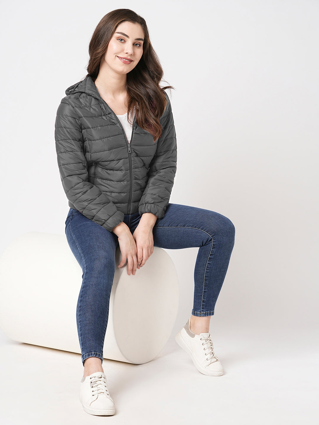Buy Women Dark Grey Winter Jacket | Kraus Jeans