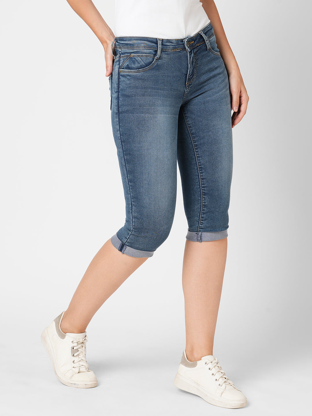 Buy Women Blue High-Rise Capri | Kraus Jeans